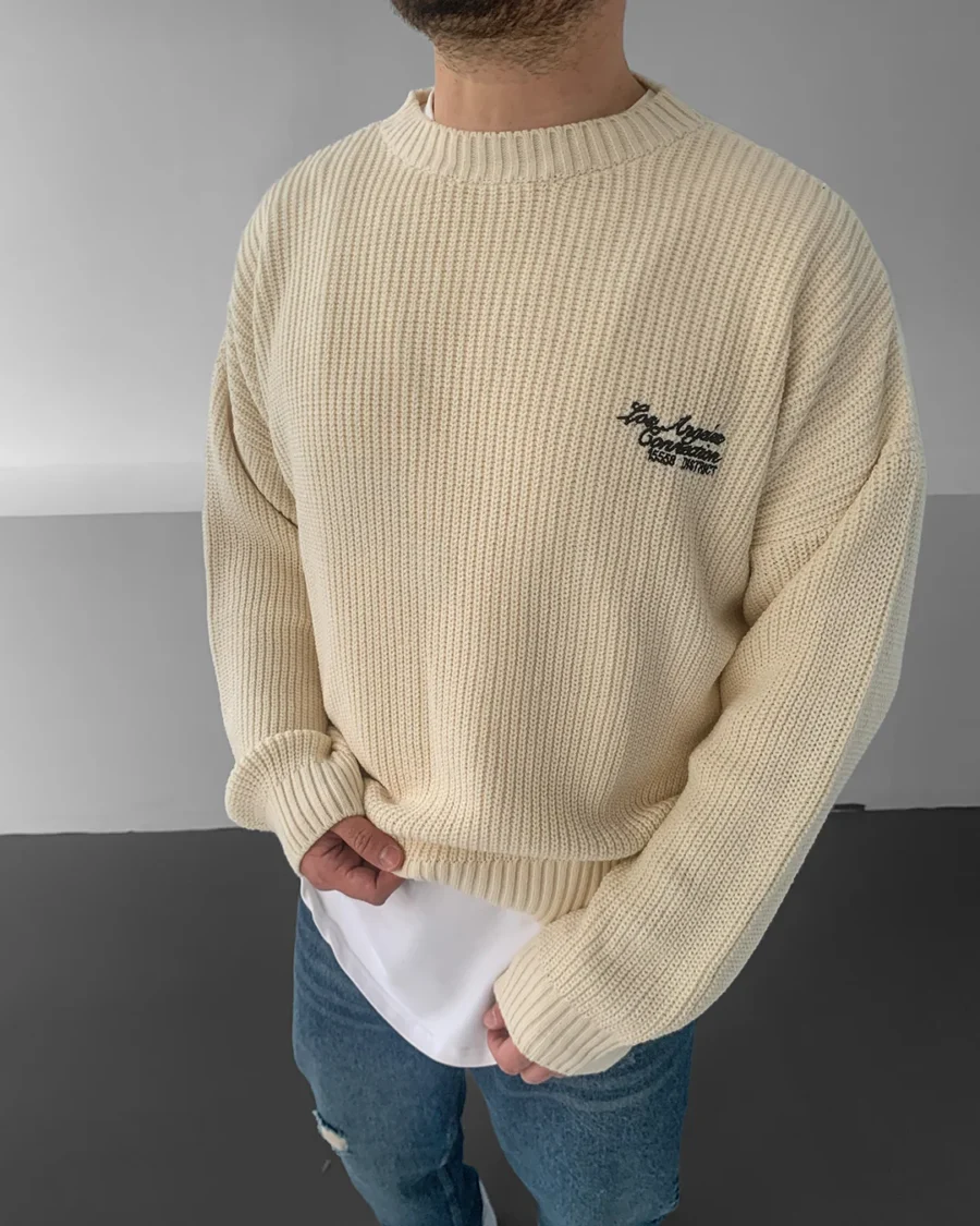 Cream Oversize Los Angeles Embroidered Knit Sweater – UPTOWN NOIRE ...